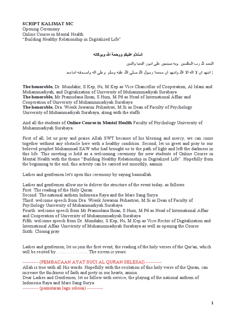 SCRIPT KALIMAT MC Kelas Internasional Gasal 2021 | PDF | Abrahamic ...