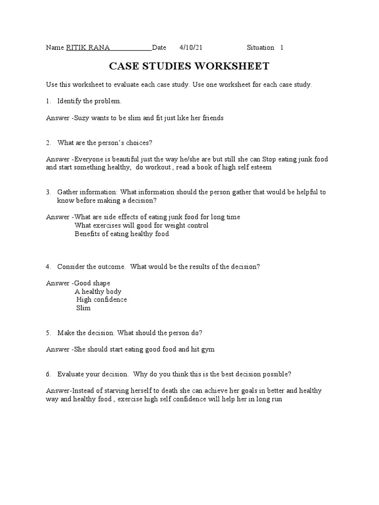 Case Studies Worksheet | PDF | Psychological Concepts | Cognition