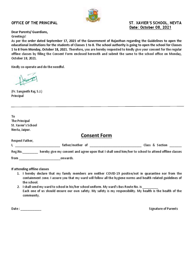 Consent Form For Offline Classes | PDF