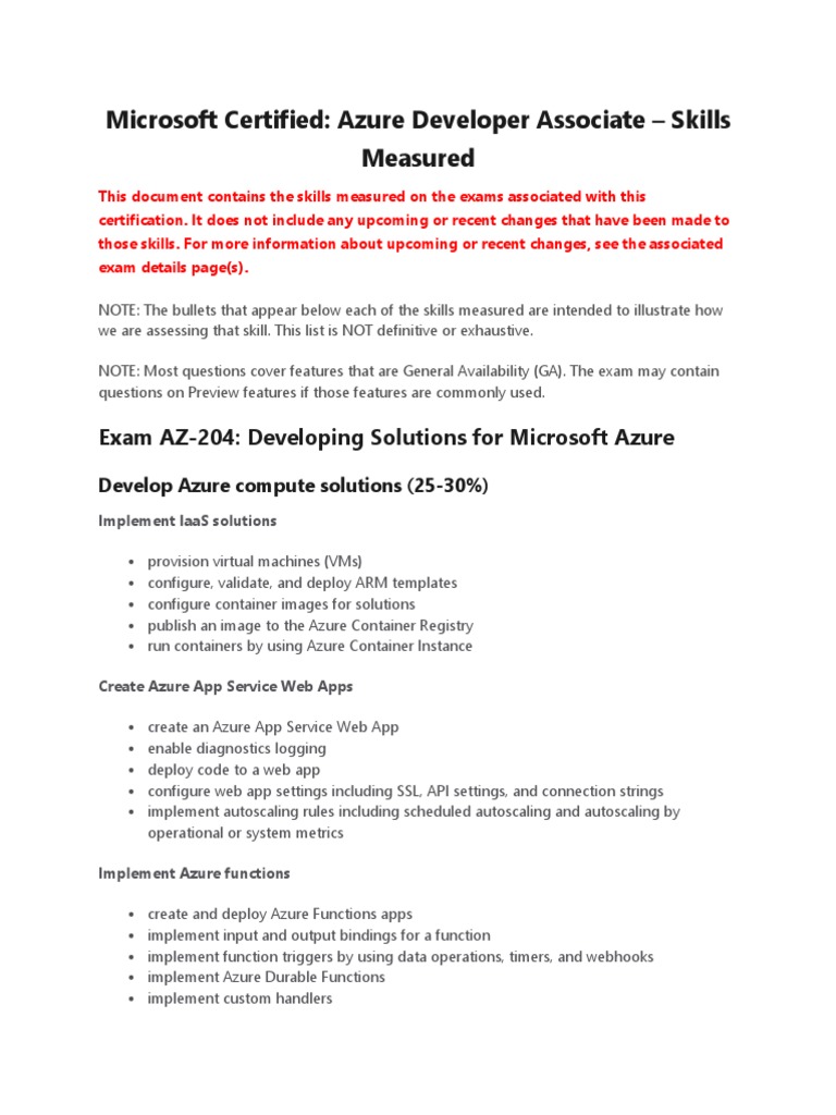 Microsoft Certified: Azure Developer Associate - Skills Measured | PDF ...