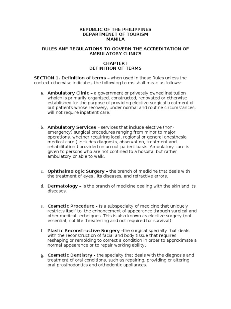 Rules and Regulations To Govern The Accreditation of Ambulatory Clinics ...