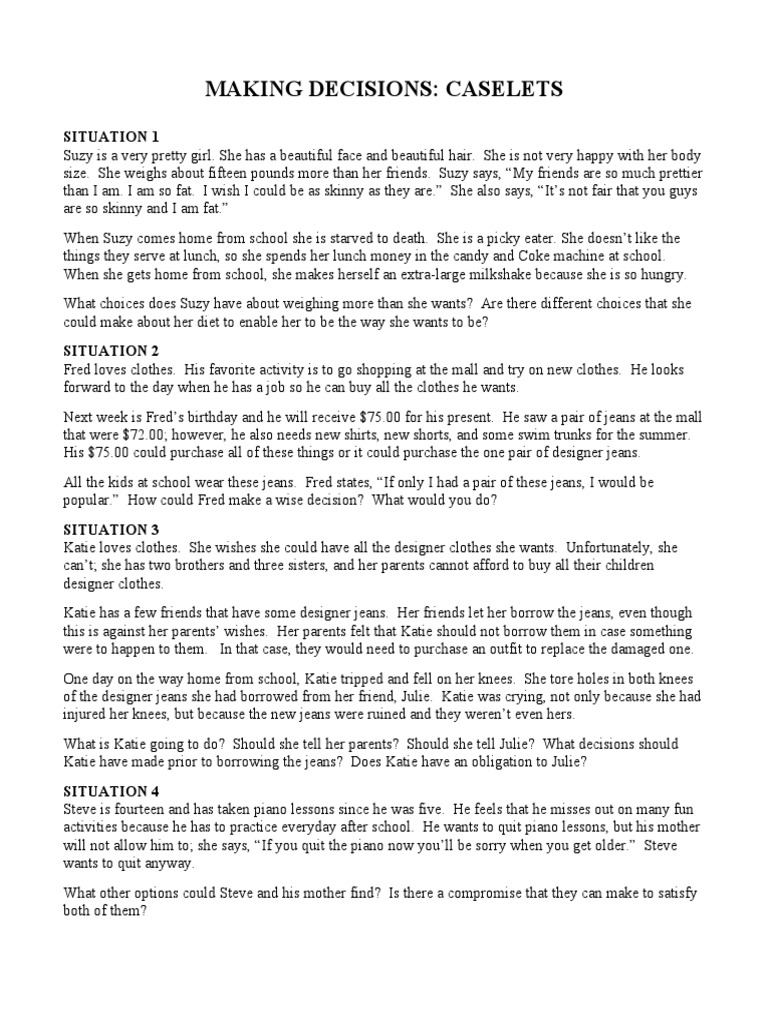 Teen Decision-Making Scenarios | PDF | Wellness