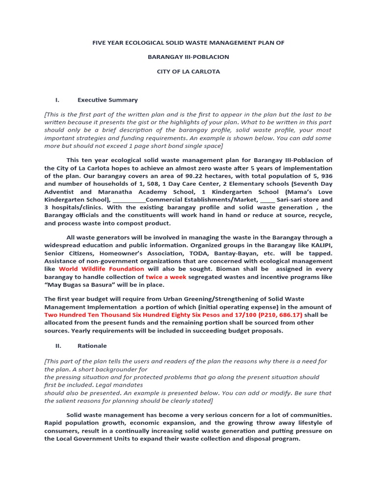 5-10yr SWM Plan Template | Download Free PDF | Waste Management | Waste