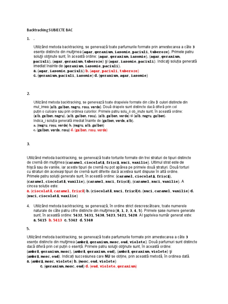 Backtracking SUBIECTE BACrezolvari | PDF