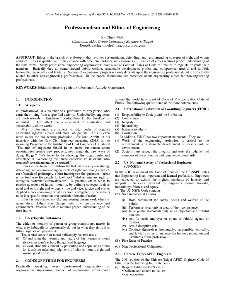 Professionalism and Ethics of Engineering: Chairman, MAA Group Consulting Engineers, Taipei ...