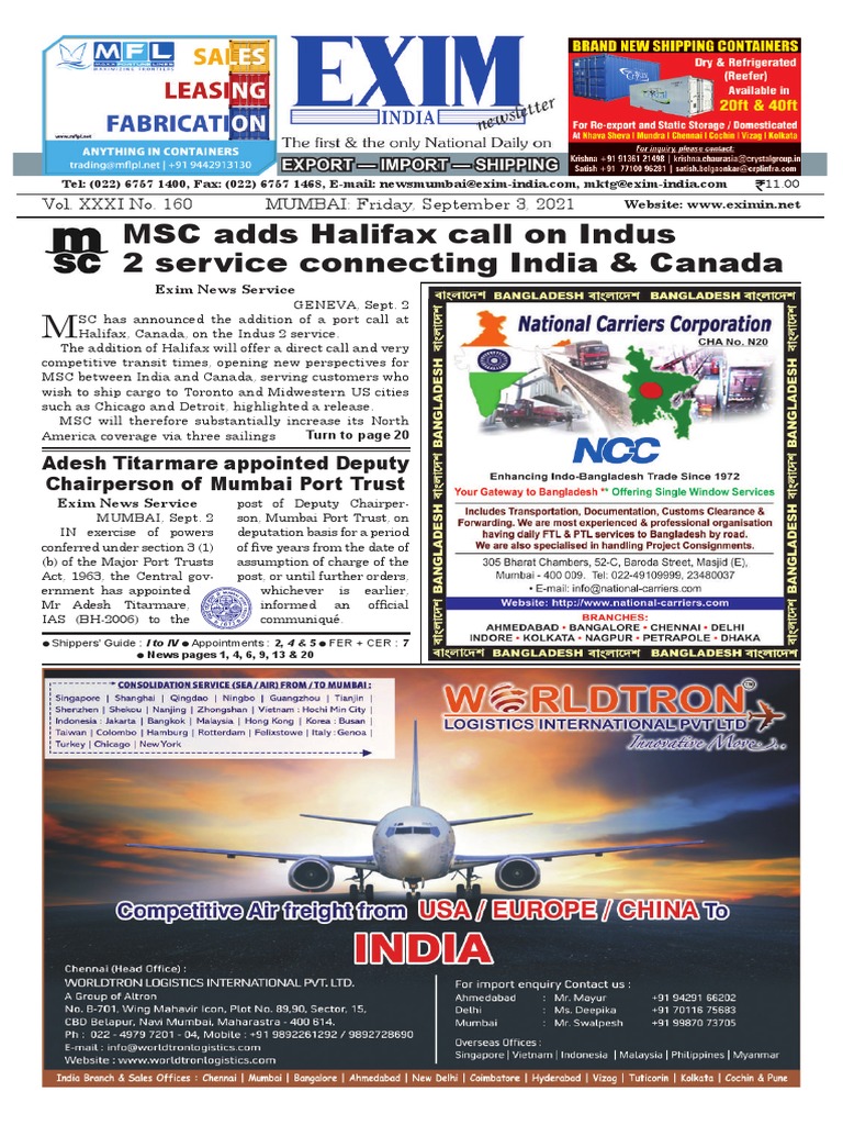 MSC Adds Halifax Call On Indus 2 Service Connecting India & Canada ...