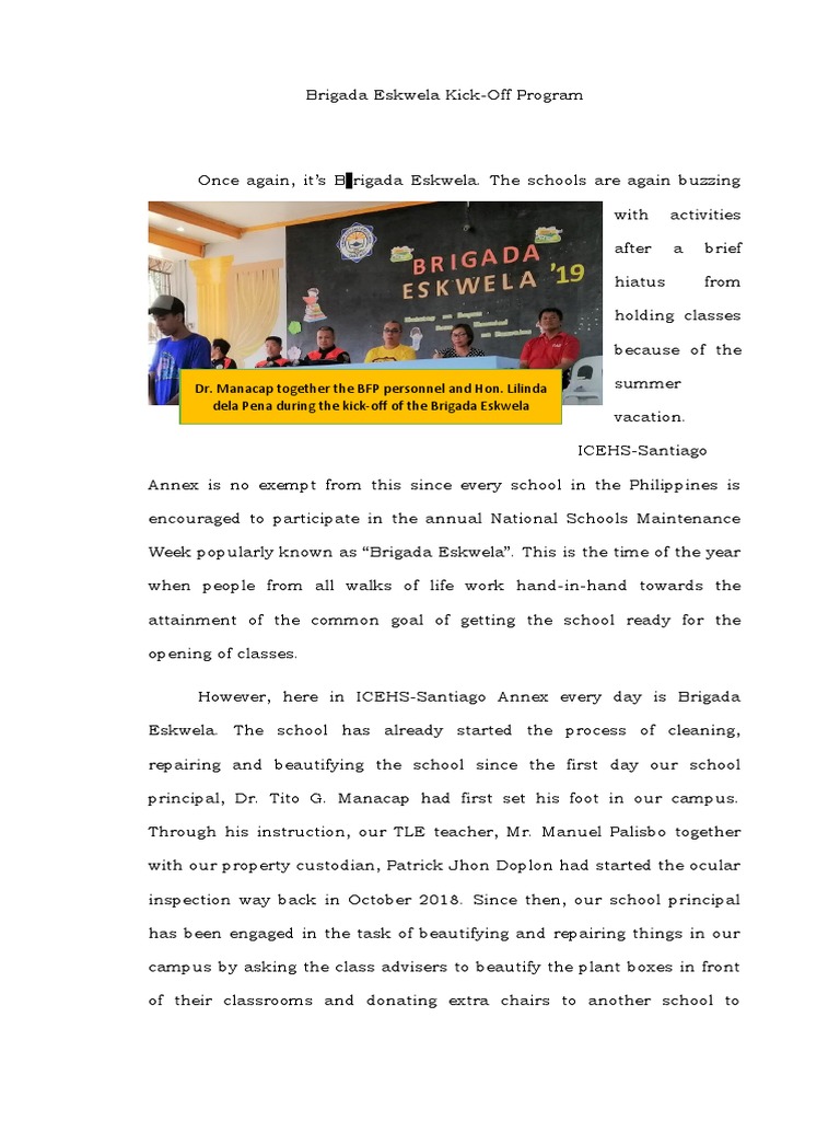 2019 BRIGADA ESKWELA PROGRAM-kick Off | PDF | Wellness