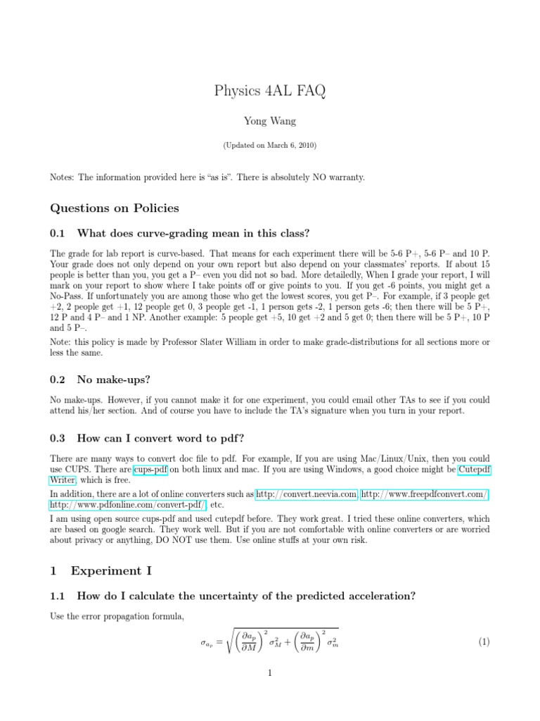 Physics 4al Faq | PDF | Observational Error | Measurement