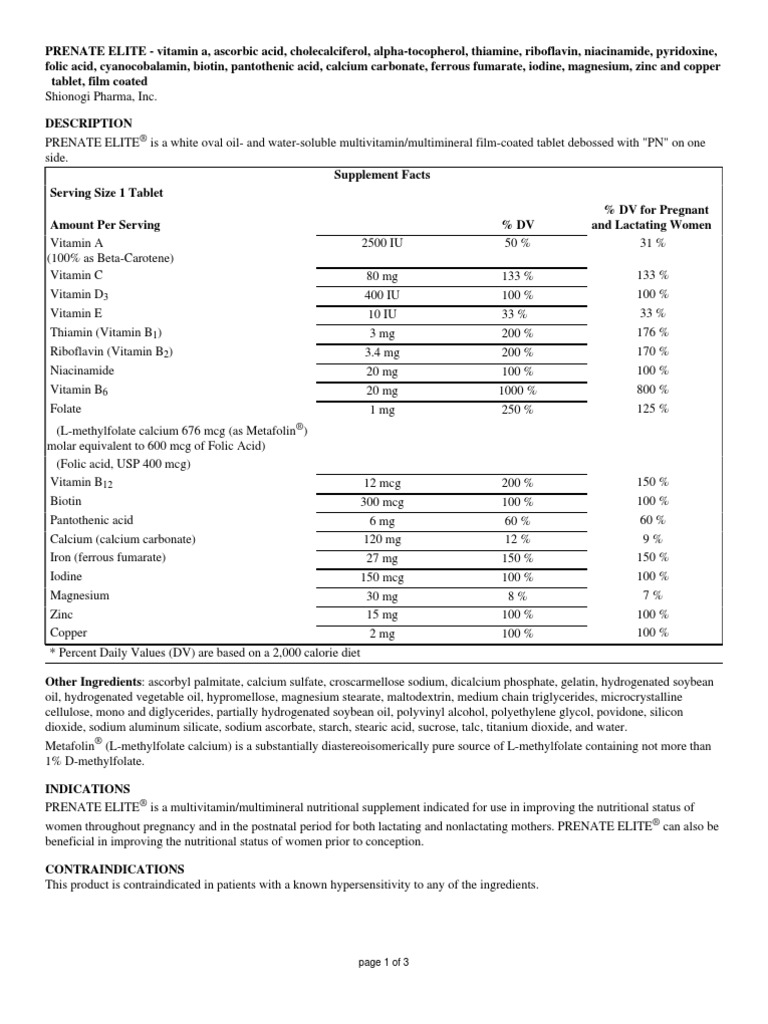 Prenate Elite | PDF | Vitamin | Magnesium