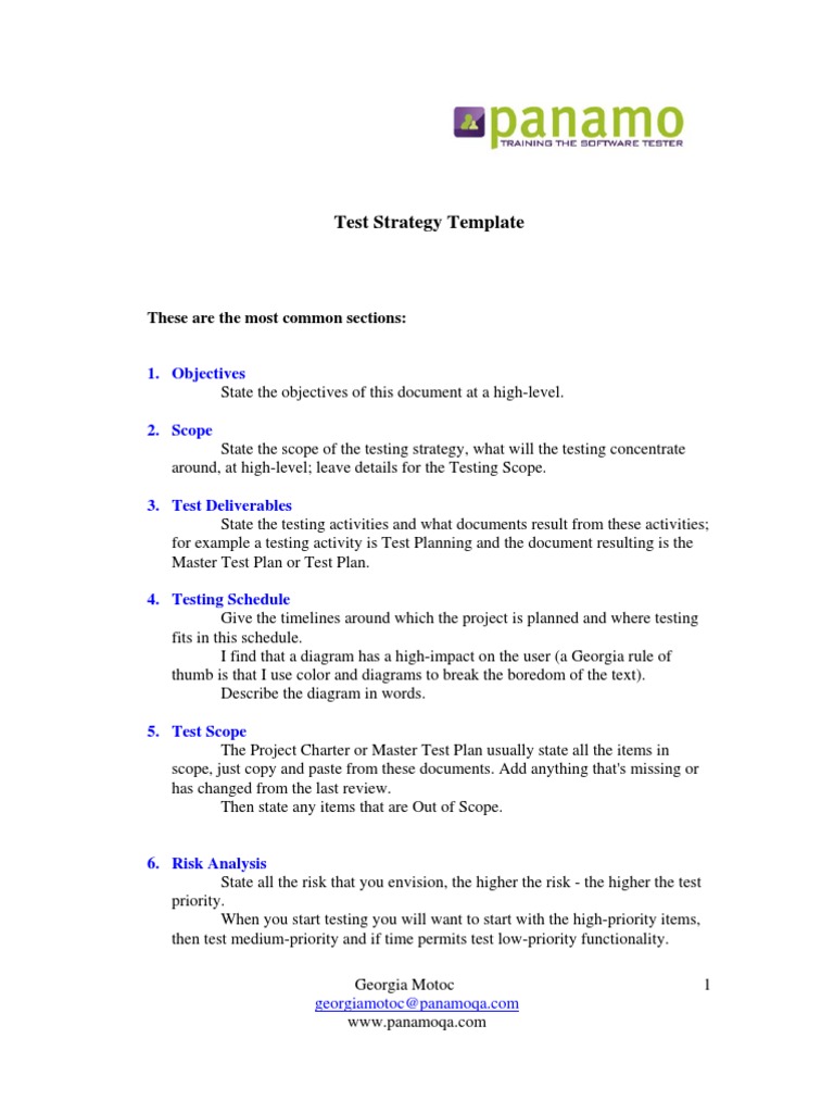 Test Strategy Template: These Are The Most Common Sections | PDF ...