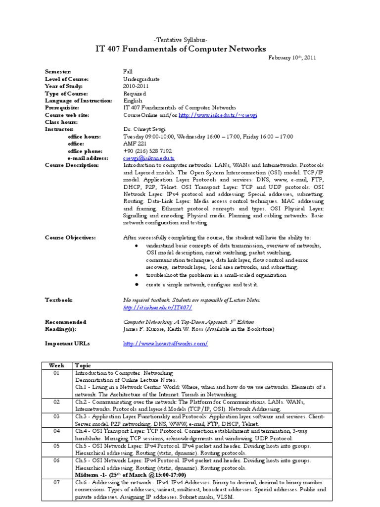 IT407 Syllabus | PDF | Computer Network | Internet Protocol Suite