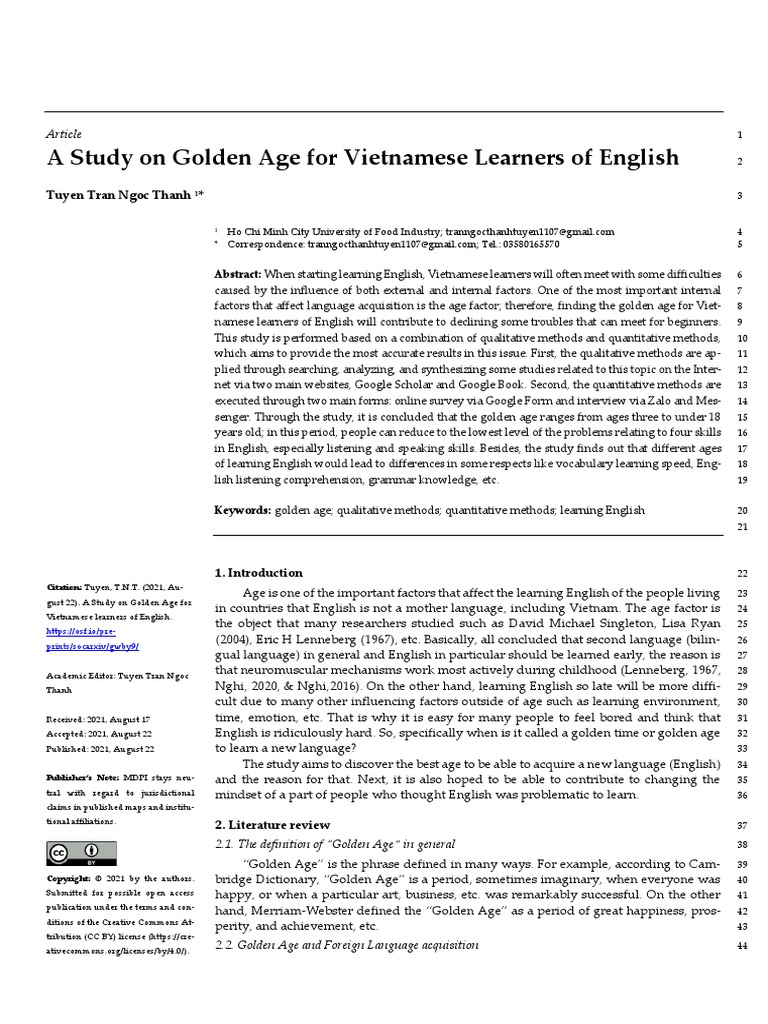 A Study On Golden Age For Vietnamese Learners of English | PDF ...