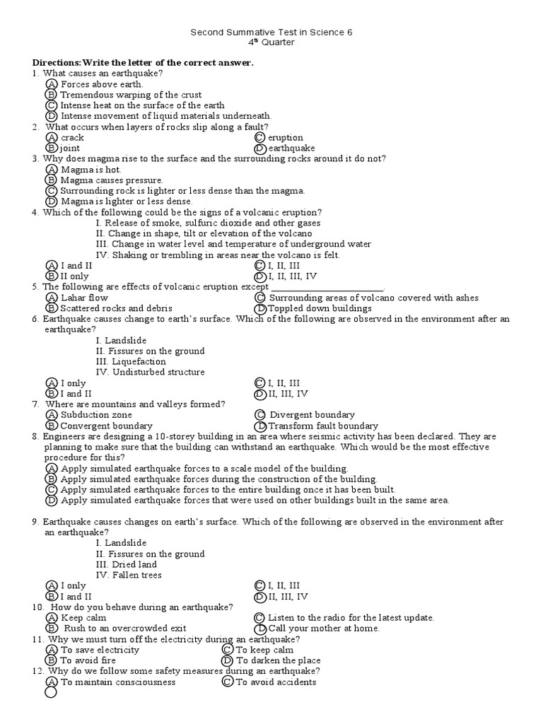 Directions:Write The Letter of The Correct Answer.: Second Summative ...