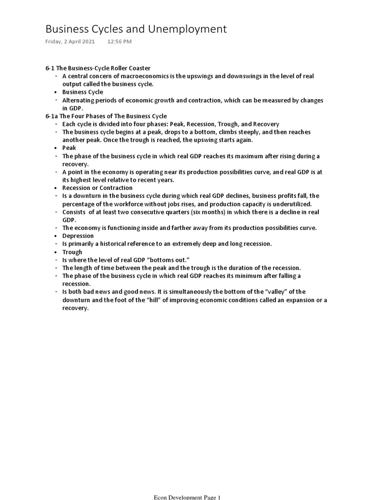 Business Cycles and Unemployment | PDF | Social Science | Unemployment
