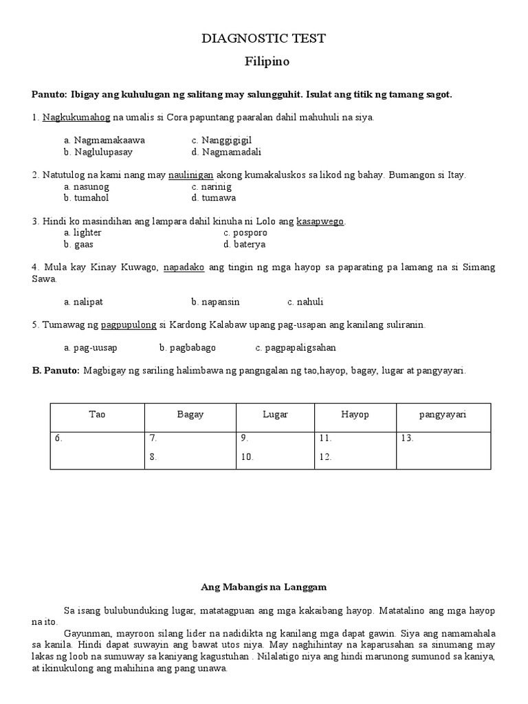 Diagnostic Filipino | PDF