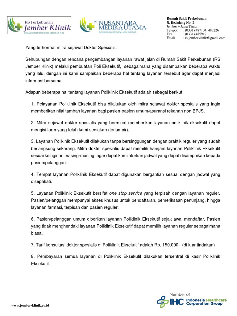 Ketentuan Layanan Poliklinik Eksekutif | PDF