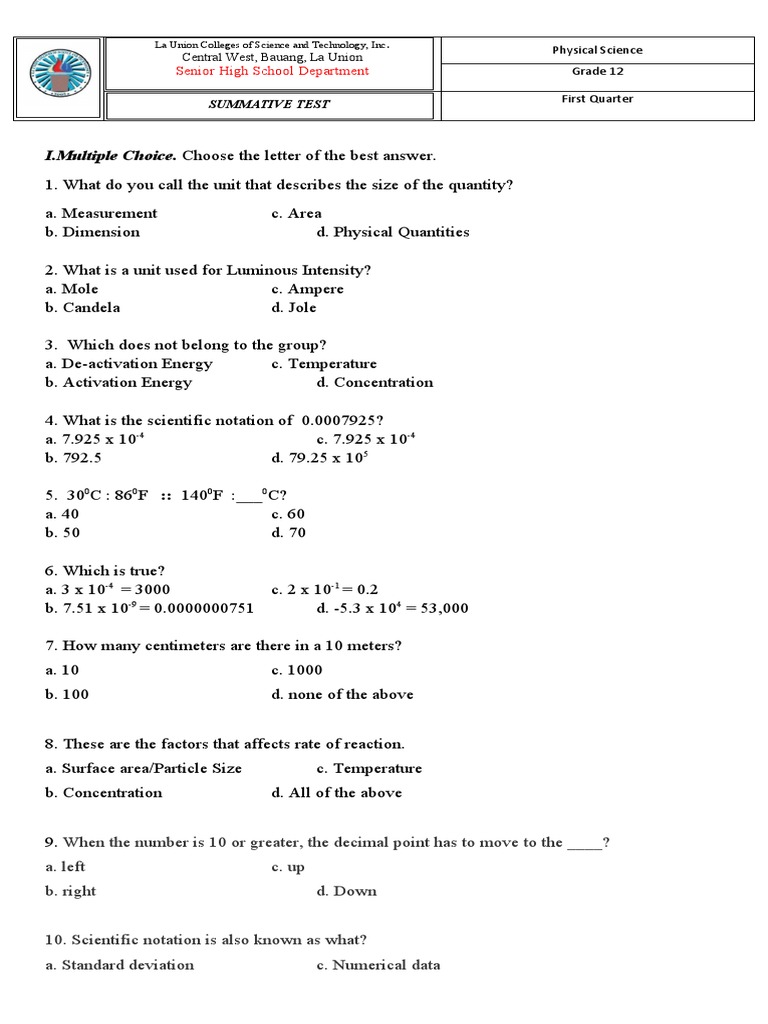 Grade 12 Physical Science Test Prep | PDF | Electromagnetic Spectrum ...