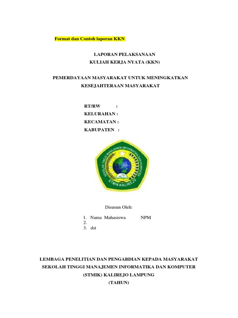FORMAT DAN CONTOH LAPORAN KKN-dikonversi | PDF | Ilmu Sosial | Seni