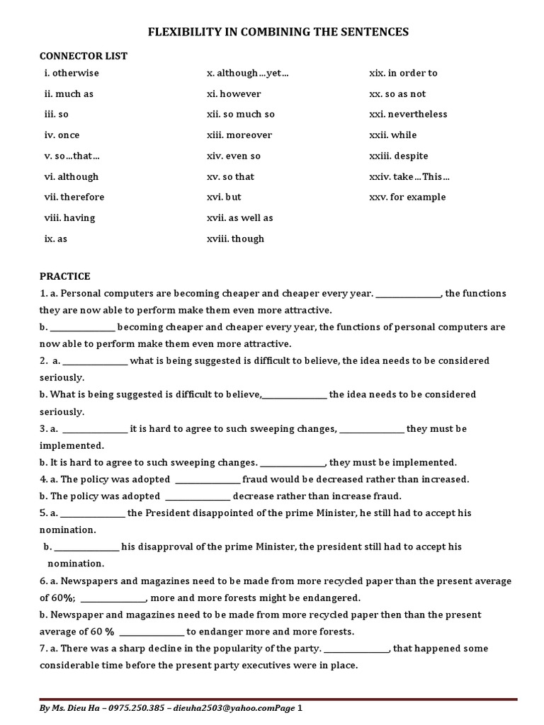 Writing Task 2 - Flexibility in Combining Sentences - Handout | PDF ...