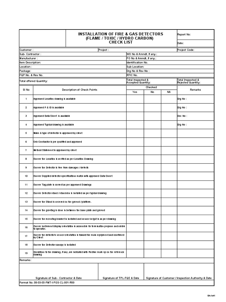 Installation of Fire & Gas Detectors (Flame - Toxic - Hydro Carbon ...