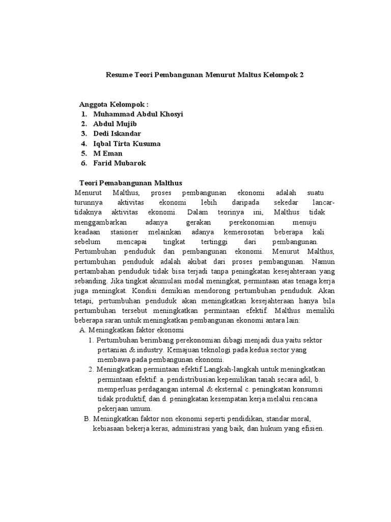 Teori Pembangunan Malthus | PDF