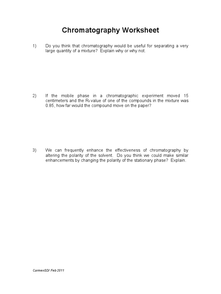 Chromatography Worksheet W-Key | PDF