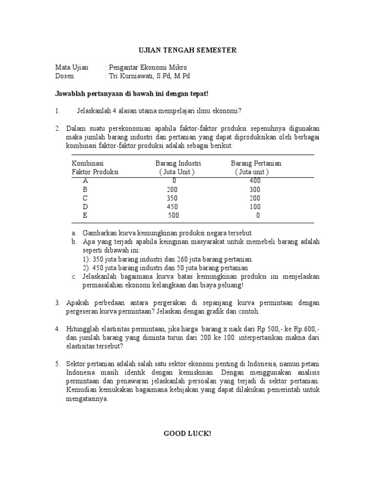 UTS Pengantar Ekonomi Mikro 2021 | PDF