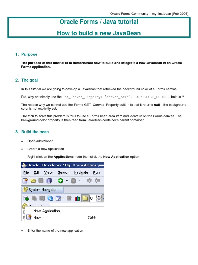 Oracle Forms / Java Tutorial How To Build A New Javabean: 1. Purpose | PDF | Java (Programming ...
