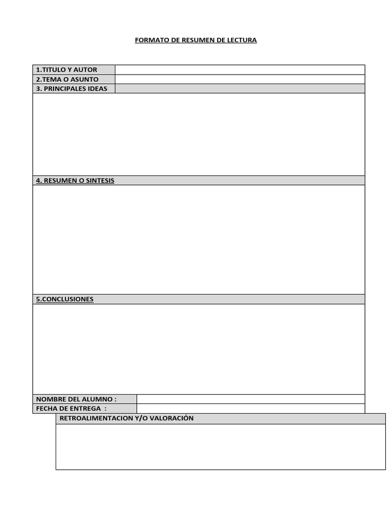 Formato de Resumen de Lectura | PDF
