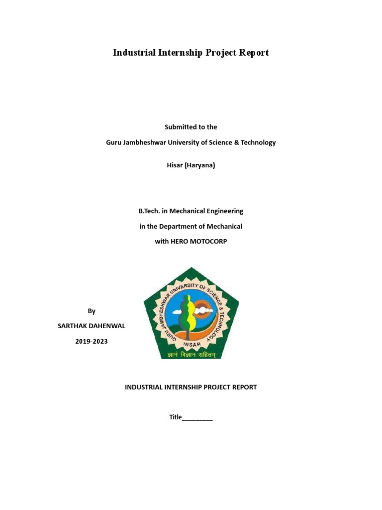 Industrial Internship Project Report: Submitted To The Guru Jambheshwar ...