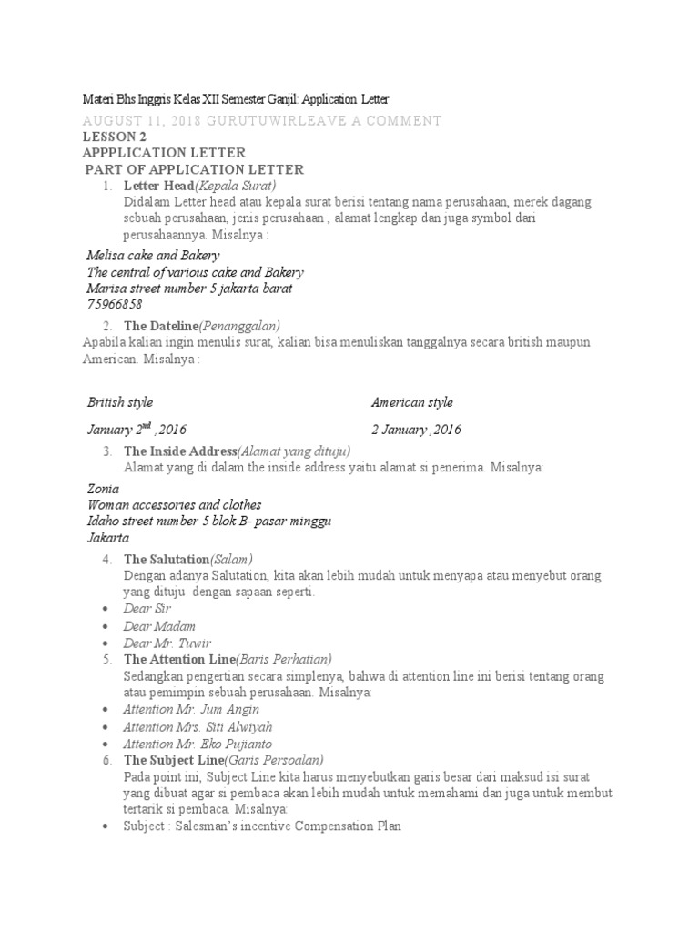 Materi Job Application Letter | PDF