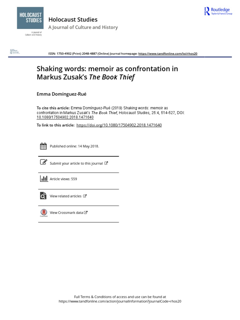 Shaking Words Memoir As Confrontation in Markus Zusak S The Book Thief ...