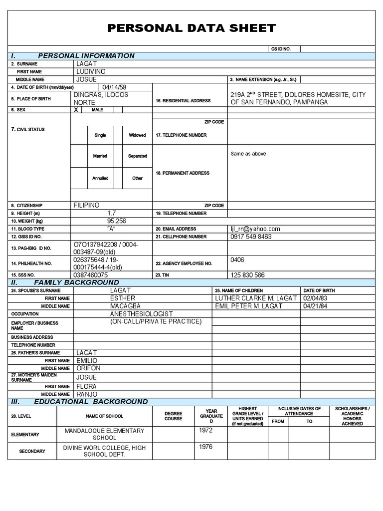 Personal Data Sheet 2020 | PDF | College | Bachelor's Degree
