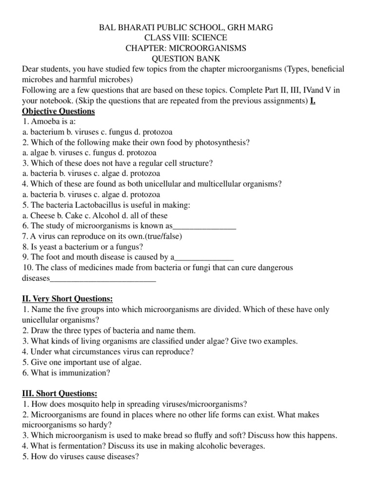 Microorganisms: Class 8 Question Bank | PDF | Microorganism | Bacteria