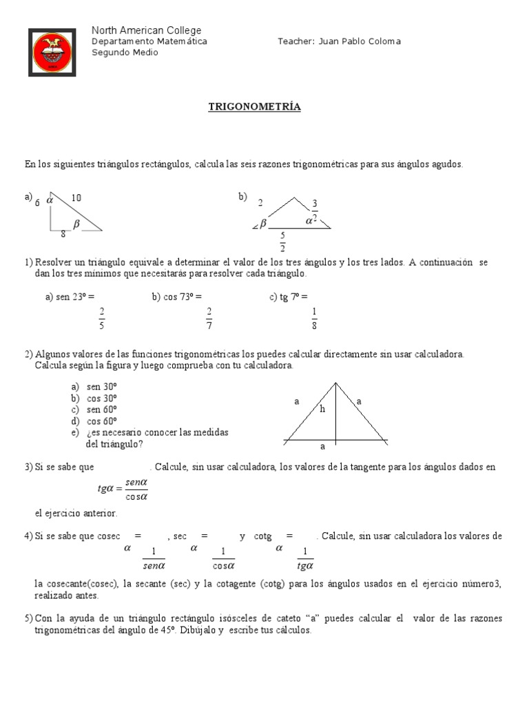 Guia de Ejercicios de Trigonometria | PDF | Trigonometría | Triángulo