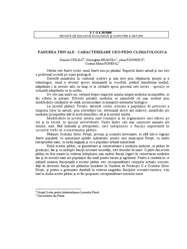 Padurea - Trivale Carcaterizare - Geo Pedo Climatologica | PDF