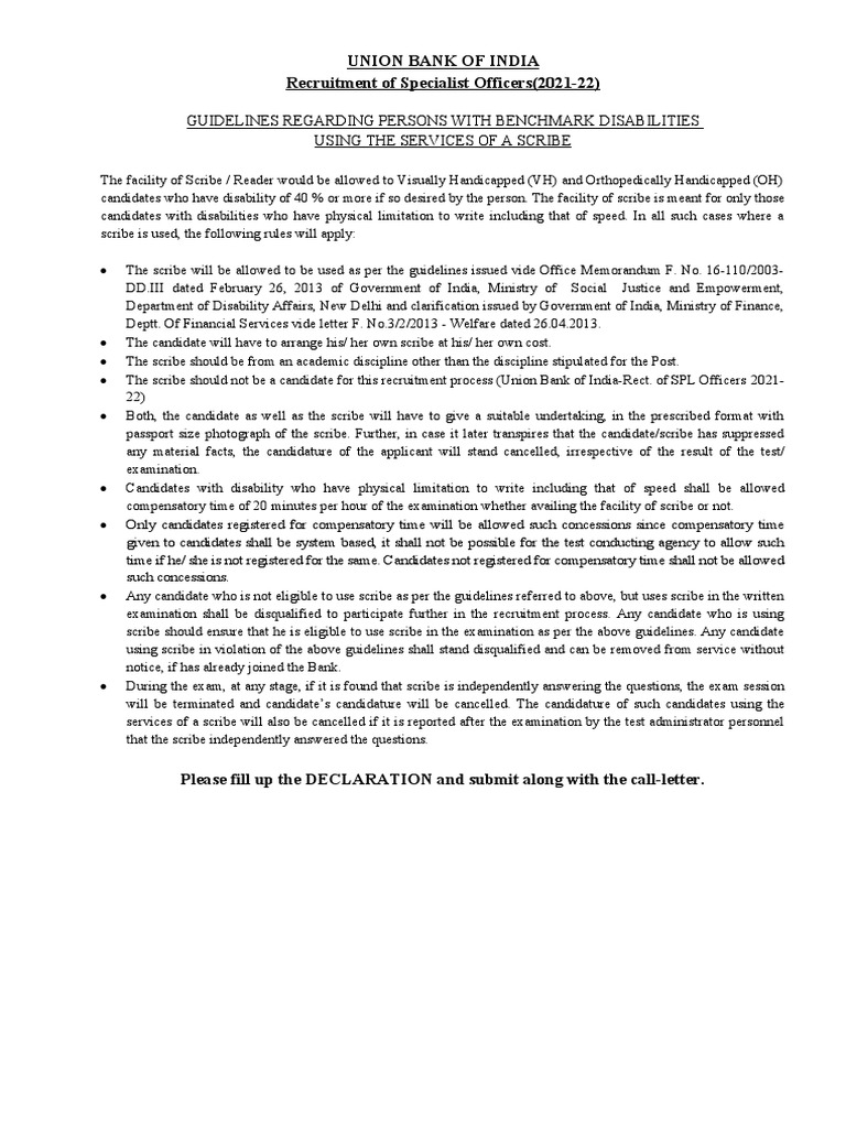 Scribe Declaration Form and Guideline | PDF | Recruitment | Test ...