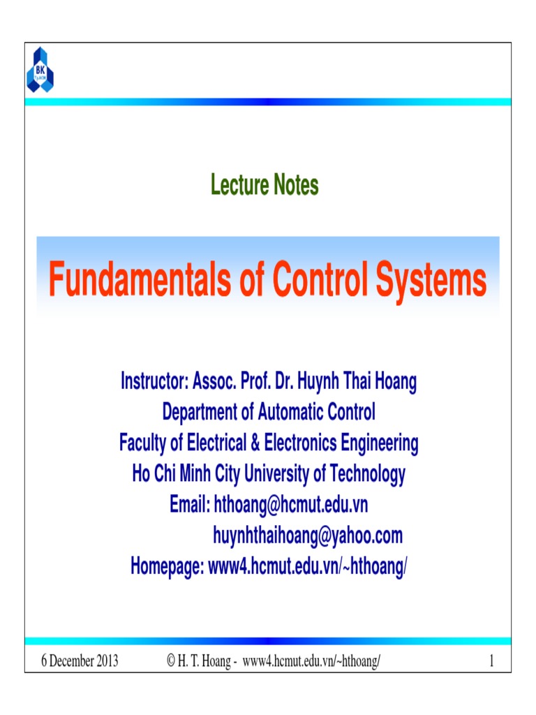 Fundamentals of Control Systems Fundamentals of Control Systems | PDF ...