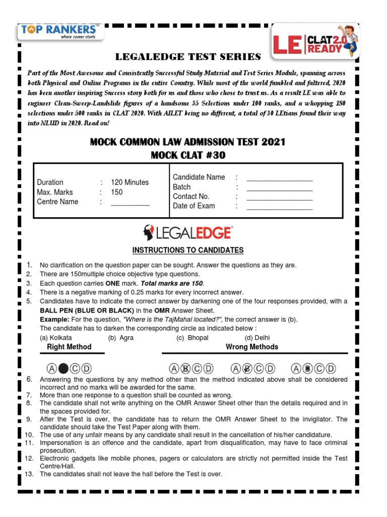 Legaledge Test Series: Instructions To Candidates | PDF | Democracy ...