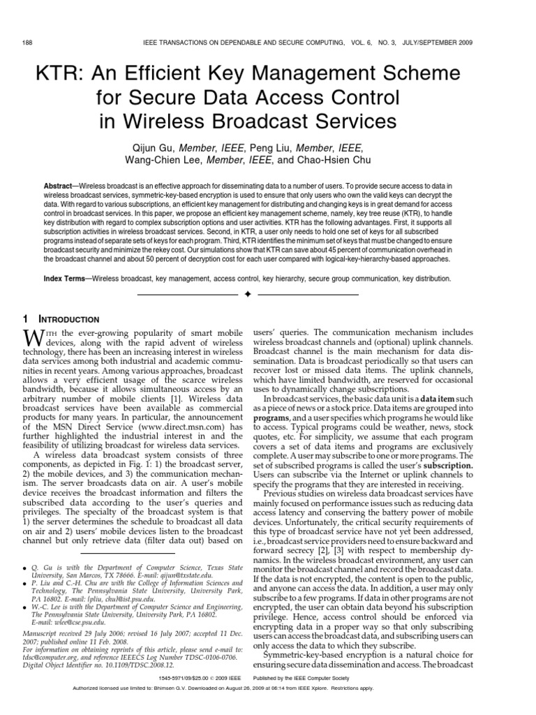 KTR: An Efficient Key Management Scheme For Secure Data Access Control in Wireless Broadcast ...