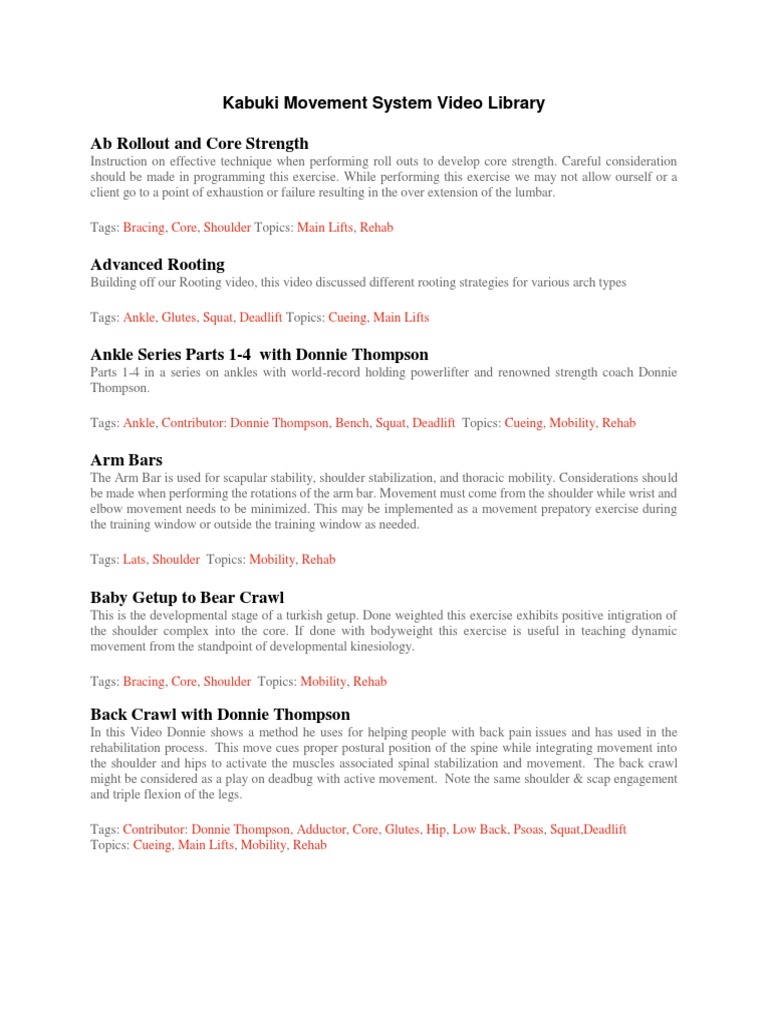 Kabuki Movement System Video Library Video List | PDF | Physical ...