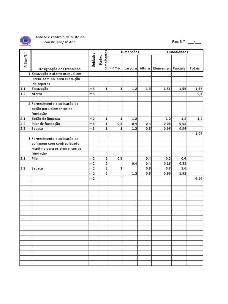 Mapa de Quantidades Aula | PDF