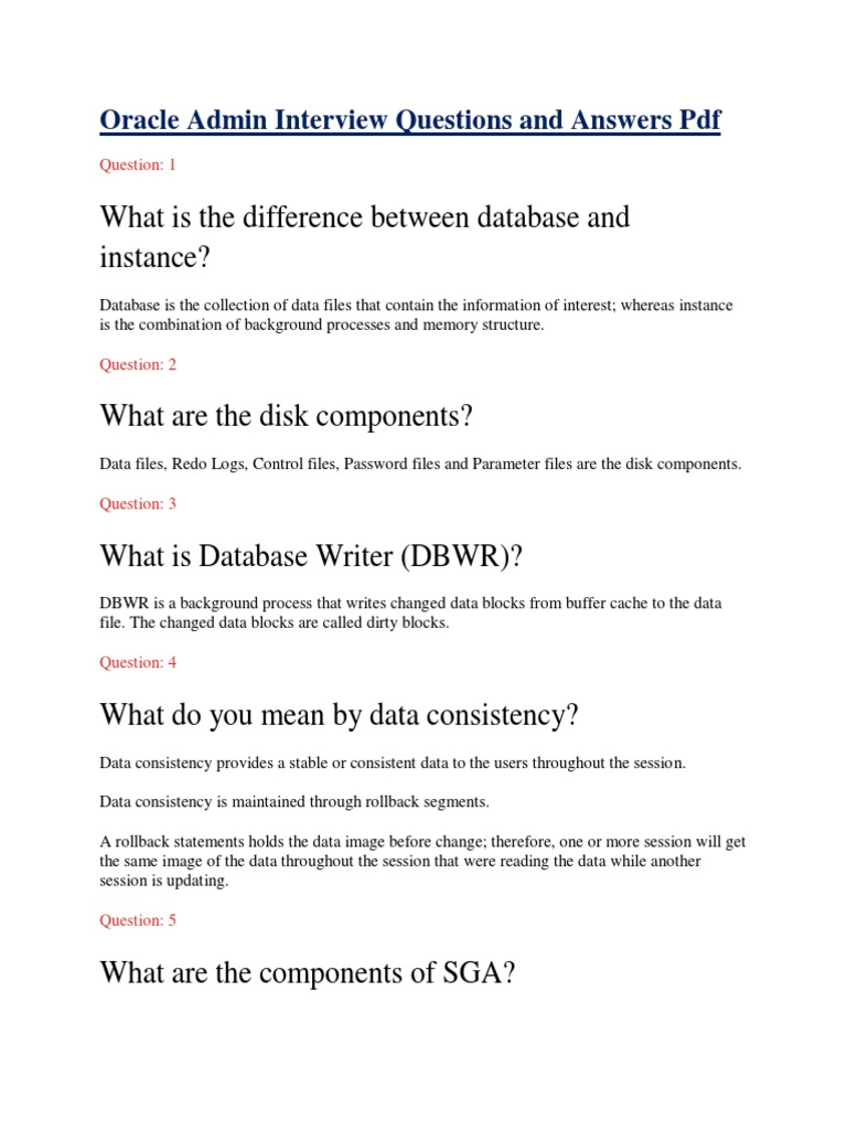 What Is The Difference Between Database and Instance?: Oracle Admin Interview Questions and ...