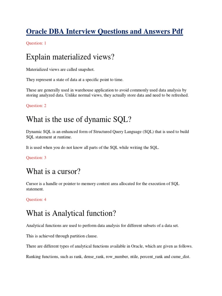 Explain Materialized Views?: Oracle DBA Interview Questions and Answers PDF | PDF | Databases ...