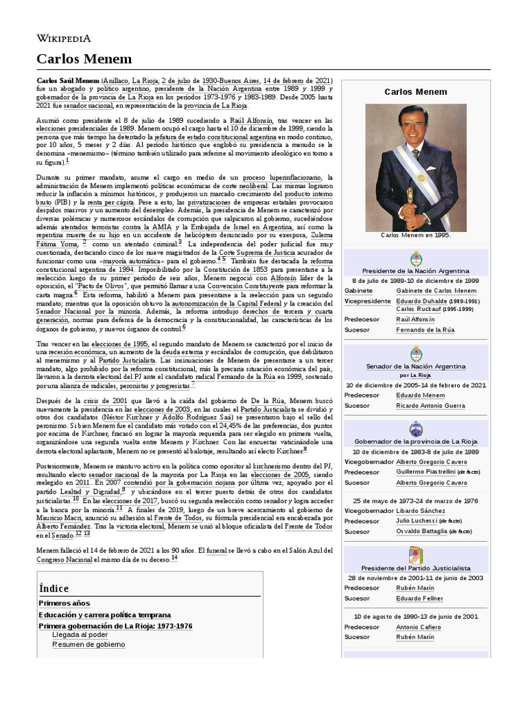 Carlos Menem | PDF | Argentina | Gobierno