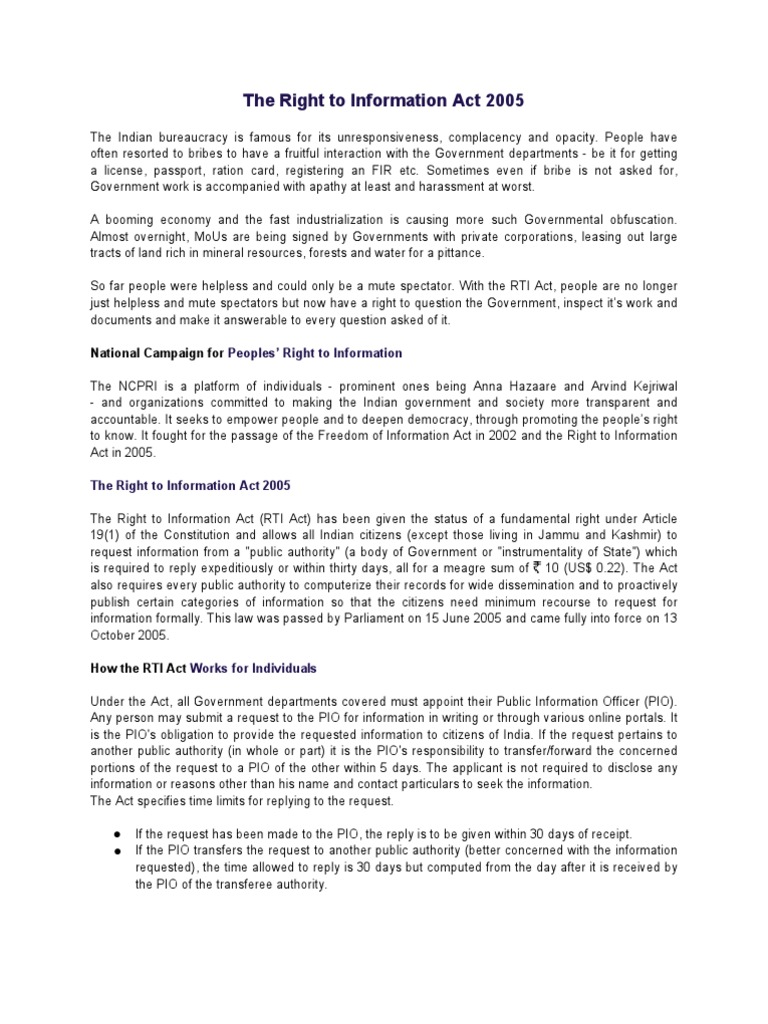 Rightto Information Act | PDF | Applied Ethics | Virtue