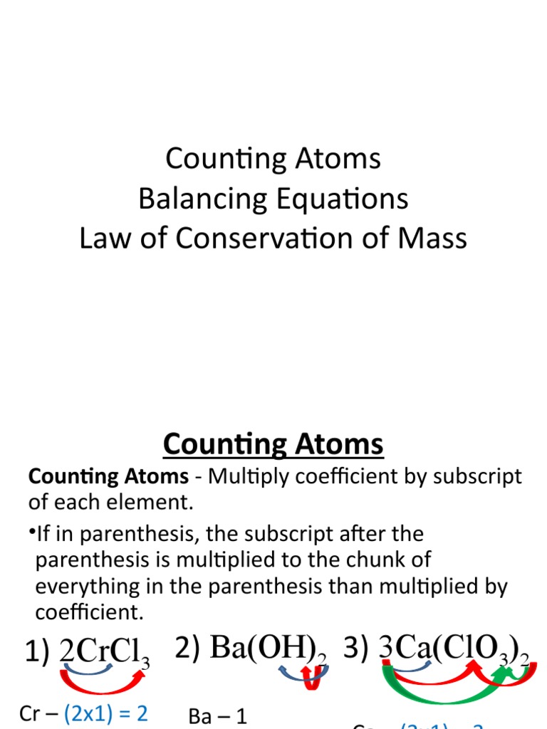 Counting Atoms Balancing Equations Law of Conservation of Mass | PDF ...