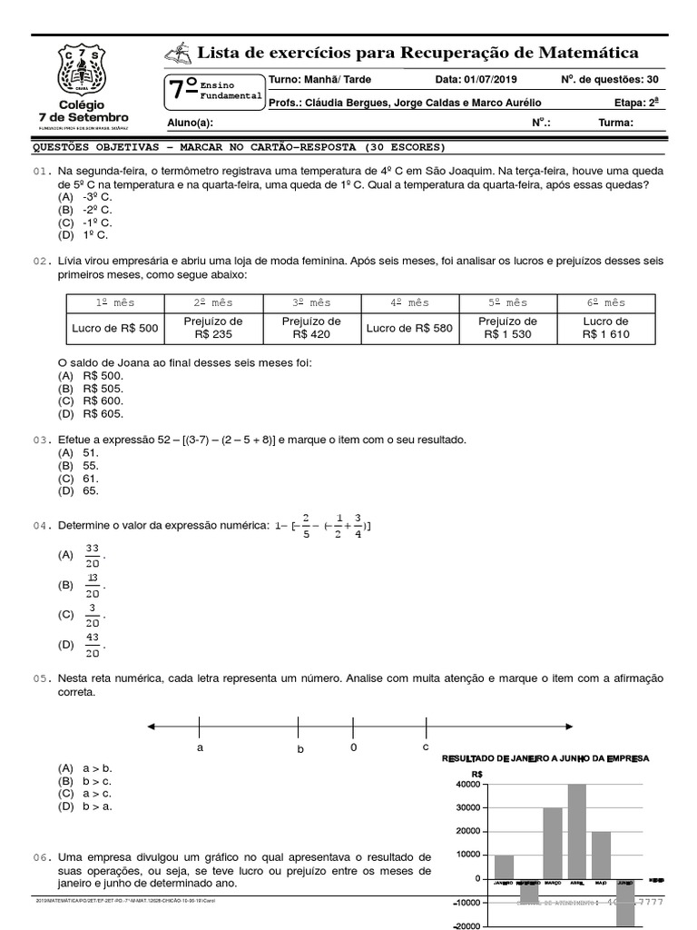 Matemática 7° Ano | PDF | Números | Matemática