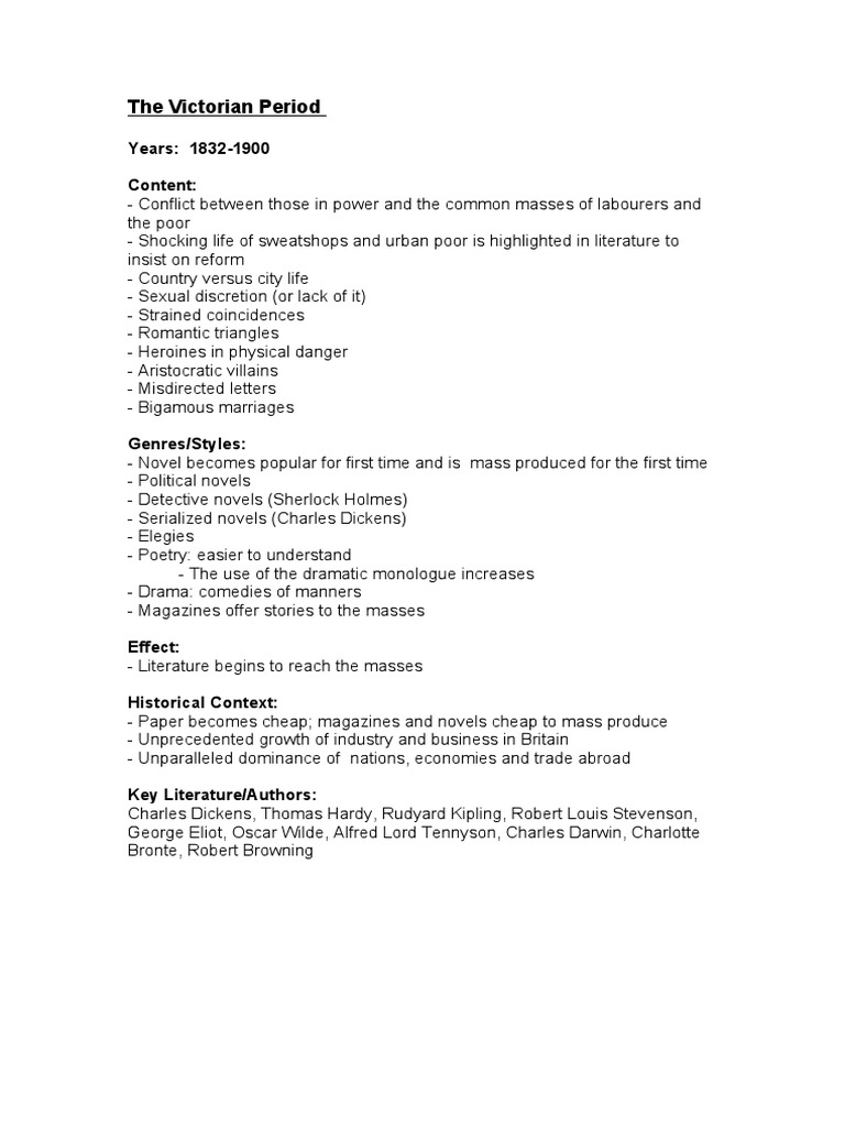 The Victorian Period: Years: 1832-1900 Content | PDF