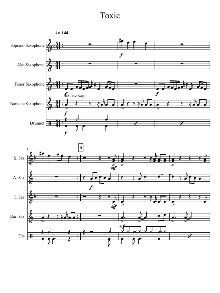 Toxic Alto Sax Sheet Music | PDF | Jazz | Reed Aerophones